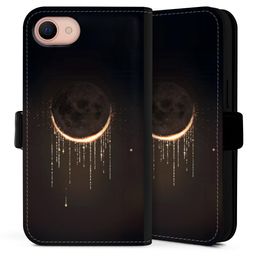 DeinDesign iPhone 16e Handy Klapph&uuml;lle Handyh&uuml;lle aus Kunst Leder schwarz Flip Case Full Moon Moon Light Sideflip mit Lasche