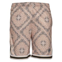 Shorts Karl Kani "Karl Kani Herren KM232-011-2 KK Varsity Paisley Mesh Shorts", Herren, Gr. L, US-Gr&ouml;&szlig;en, sand, schwarz, wei&szlig;, 100% Polyester (Recycelt), loose fit, Hosen Shorts