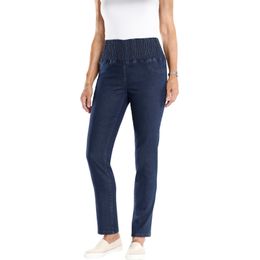 Damen Jeans mit gesmoktem Rundum-Dehnbund dark blue, Gr&ouml;&szlig;e 22