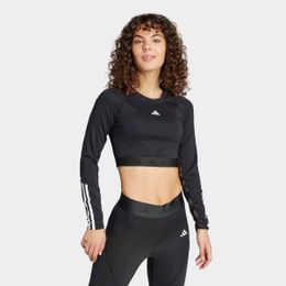 Damen Funktionsshirt "HYPERGLAM TRAINING CROPPED LONGSLEEVE", schwarz-wei&szlig;, Gr. M, adidas Performance, gestreift, Obermaterial: 83% Polyester, 17%