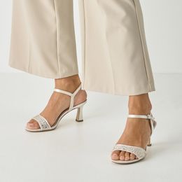 Tamaris Damen Sandalette, Gr. 41champagner, Textil, leicht gl&auml;nzend, Schuhe, Hochzeitsschuh, Abendschuh mit glitzernden Strasssteinen besetzt