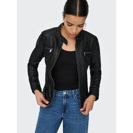 Only Damen Lederimitatjacke "ONLBANDIT &ndash; Bikerjacke mit figurbetonter Form und Rei&szlig;verschl&uuml;ssen", schwarz, Gr. 36, unifarben, Web, Obermaterial: 100%