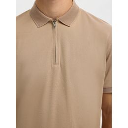 Selected Herren Poloshirt "SLHFAVE ZIP SS POLO NOOS"savannah tan, Gr. M, unifarben, Jersey, Obermaterial: 50% Baumwolle, 50% Polyester, Shirts,