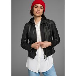 ALPENBLITZ Damen Lederjacke "Lissabon", schwarz, Gr. 34, unifarben mit Farbeinsatz, Obermaterial: 100% Lammnappaleder. Futter: 100% Polyester.