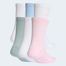 Damen Sportsocken "CUSHIONED CREW 6ER-PACK", adidas Performance, Gr. Lwei&szlig;, clear pink, glow blau, wonder sage, Obermaterial: 56% Baumwolle, 40%