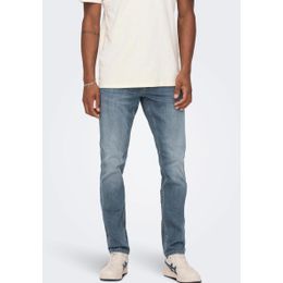 Only & Sons ONLY & SONS Herren Slim-fit-Jeans "OS ONSLOOM SLIM BLUE GREY 40", blau, Gr. 28, Abriebeffekte, Denim/Jeans, Obermaterial: 95% Baumwolle, 3%