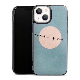 DeinDesign iPhone 13 Mini Handy Slim Case extra d&uuml;nn Silikon Handyh&uuml;lle schwarz H&uuml;lle Bird Turquoise Moon Silikon Slim Case