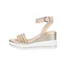 Nero Giardini Damen Keilsandalette "Nero Giardini Sandalen Leder/Textil", Gr. 40, beige, Leder, Textil, Schuhe
