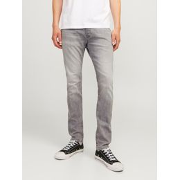 Jack & Jones JACK & JONES Damen Slim-fit-Jeans "JJIGLENN &ndash; Jeans mit Stretch, niedriger Leibh&ouml;he und Taschen", grau, Gr. 30, Abriebeffekte, Denim/Jeans,