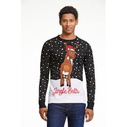 LINDBERGH Herren Weihnachtspullover, schwarz-wei&szlig;, Gr. M, bedruckt, Strick, Obermaterial: 100% Polyacryl, Pullover, in Weihnachts-Optik