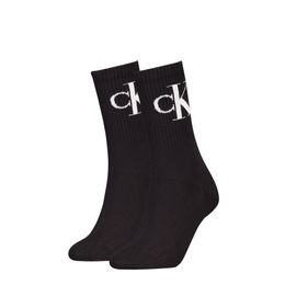 M&auml;dchen Socken "CKJ WOMEN SOCK 2P MONOGRAM", Calvin Klein Jeans, Gr. 39, schwarz, Baumwollmischung, Socken, mit extra breitem B&uuml;ndchen, Cotton-Mix,