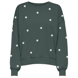 Only Damen Sweatshirt "ONLBROOKE L/S O-NECK FLOWER SWT"balsam gr&uuml;n print:daisy aop, Gr. M, bedruckt, Sweatware, Obermaterial: 60% Baumwolle, 40%