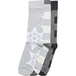 Basicsocken Urban Classics "Urban Classics Unisex Christmas Snowflakes Socks 3-Pack", Damen, Gr. 43-46, lightasphalt, 99% Polyester, 1% Elasthan, normal, Socken