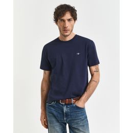 Gant Herren T-Shirt "REG SHIELD SS T-SHIRT", blau, Gr. XXXL, unifarben, Jersey, Obermaterial: 100% Baumwolle, Shirts, mit Logostickerei auf der Brust