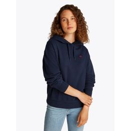 Tommy Hilfiger Damen Hoodie "REG CONTRAST FLAG HOODIE", blau, Gr. XL, unifarben, Sweatware, Obermaterial: 100% Baumwolle, Sweatshirts, mit Logo-Flag