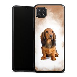 DeinDesign Galaxy A22 5G Handy Hard Case Schutzh&uuml;lle schwarz Smartphone Backcover Pet Dachshund Dog Hard Case
