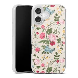 DeinDesign iPhone 16 Handy Silikon H&uuml;lle Case wei&szlig; Handyh&uuml;lle Flowers Ornament Vintage Silikon Case
