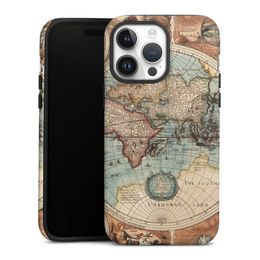DeinDesign iPhone 14 Pro Max Handy Panzer Handyh&uuml;lle robuste Outdoor H&uuml;lle Schutzh&uuml;lle matt Map Vintage World Map Tough Case