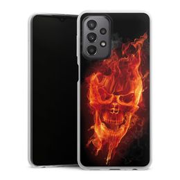 DeinDesign Galaxy A23 5G Handy Slim Case Silikon Handyh&uuml;lle transparent H&uuml;lle extra d&uuml;nn Skull Totenkopf Fire Silikon Slim Case