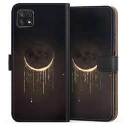 DeinDesign Galaxy A22 5G Handy Klapph&uuml;lle Handyh&uuml;lle aus Kunst Leder schwarz Flip Case Moon Light Full Moon Sideflip mit langer Lasche