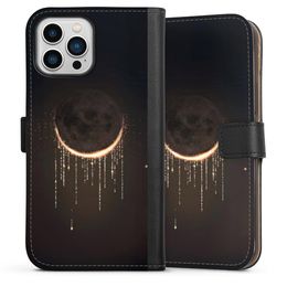 DeinDesign iPhone 13 Pro Max Handy Klapph&uuml;lle Handyh&uuml;lle aus Kunst Leder schwarz Flip Case Full Moon Moon Light Sideflip mit langer Lasche