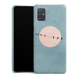 DeinDesign Galaxy A51 Handy Premium Case Smartphone Handyh&uuml;lle Schutzh&uuml;lle gl&auml;nzend Bird Turquoise Moon Premium Case