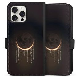 DeinDesign iPhone 15 Pro Max Handy Klapph&uuml;lle Handyh&uuml;lle aus Kunst Leder schwarz Flip Case Full Moon Moon Light Sideflip mit Lasche