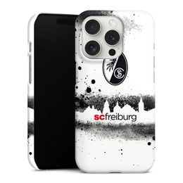 DeinDesign iPhone 15 Pro Handy Premium Case Smartphone Handyh&uuml;lle Schutzh&uuml;lle gl&auml;nzend Skyline Sc Freiburg Logo Premium Case