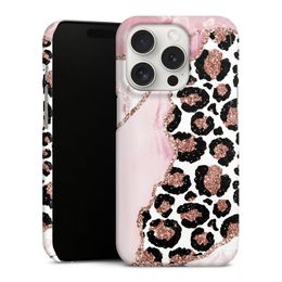 DeinDesign iPhone 15 Pro Handy Premium Case Smartphone Handyh&uuml;lle Schutzh&uuml;lle gl&auml;nzend Leopard Glitzer Marble Premium Case