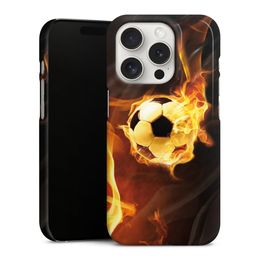 DeinDesign iPhone 15 Pro Handy Premium Case Smartphone Handyh&uuml;lle Schutzh&uuml;lle gl&auml;nzend Soccer Ball Fire Premium Case