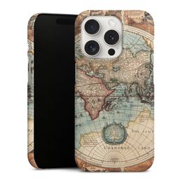 DeinDesign iPhone 15 Pro Handy Premium Case Smartphone Handyh&uuml;lle Schutzh&uuml;lle gl&auml;nzend Vintage Map World Map Premium Case