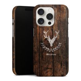 DeinDesign iPhone 15 Pro Handy Premium Case Smartphone Handyh&uuml;lle Schutzh&uuml;lle gl&auml;nzend Wooden Look Deer Wood Premium Case