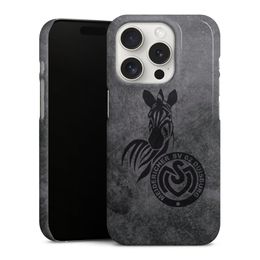 DeinDesign iPhone 15 Pro Handy Premium Case Smartphone Handyh&uuml;lle Schutzh&uuml;lle gl&auml;nzend Official Licensed Product Msv Duisburg Zebra Premium Case