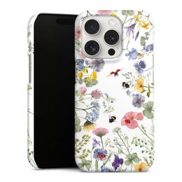 DeinDesign iPhone 15 Pro Handy Premium Case Smartphone Handyh&uuml;lle Schutzh&uuml;lle gl&auml;nzend Flowers Bee Muster Premium Case