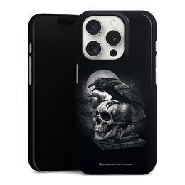 DeinDesign iPhone 15 Pro Handy Premium Case Smartphone Handyh&uuml;lle Schutzh&uuml;lle gl&auml;nzend Raven Skulls Skull Premium Case