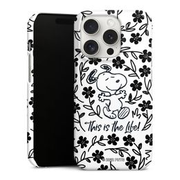 DeinDesign iPhone 15 Pro Handy Premium Case Smartphone Handyh&uuml;lle Schutzh&uuml;lle gl&auml;nzend Peanuts Flowers Snoopy Premium Case
