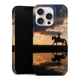DeinDesign iPhone 15 Pro Handy Premium Case Smartphone Handyh&uuml;lle Schutzh&uuml;lle gl&auml;nzend Sunset Horseback Riding Horse Premium Case