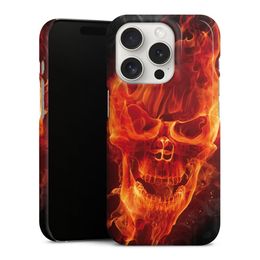 DeinDesign iPhone 15 Pro Handy Premium Case Smartphone Handyh&uuml;lle Schutzh&uuml;lle gl&auml;nzend Totenkopf Skull Fire Premium Case