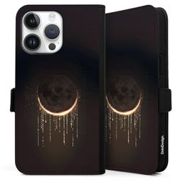 DeinDesign iPhone 14 Pro Max Handy Klapph&uuml;lle Handyh&uuml;lle aus Kunst Leder schwarz Flip Case Full Moon Moon Light Sideflip mit Lasche