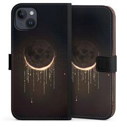 DeinDesign iPhone 14 Plus Handy Klapph&uuml;lle Handyh&uuml;lle aus Kunst Leder schwarz Flip Case Full Moon Moon Light Sideflip mit langer Lasche