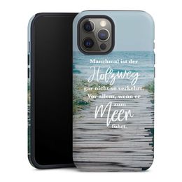 DeinDesign iPhone 12 Pro Handy Panzer Handyh&uuml;lle robuste Outdoor H&uuml;lle Schutzh&uuml;lle matt Statement Beach Spruch Tough Case