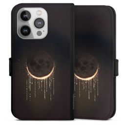 DeinDesign iPhone 14 Pro Handy Klapph&uuml;lle Handyh&uuml;lle aus Kunst Leder schwarz Flip Case Full Moon Moon Light Sideflip mit langer Lasche