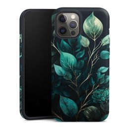 DeinDesign iPhone 12 Pro Handy Panzer Handyh&uuml;lle robuste Outdoor H&uuml;lle Schutzh&uuml;lle matt Leaves Black Eukalyptus Tough Case