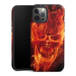 DeinDesign iPhone 12 Pro Handy Panzer Handyh&uuml;lle robuste Outdoor H&uuml;lle Schutzh&uuml;lle matt Fire Skull Totenkopf Tough Case