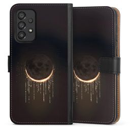 DeinDesign Galaxy A33 5G Handy Klapph&uuml;lle Handyh&uuml;lle aus Kunst Leder schwarz Flip Case Moon Light Full Moon Sideflip mit langer Lasche