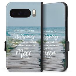 DeinDesign Google Pixel 10 Pro XL Handy Klapph&uuml;lle Handyh&uuml;lle aus Kunst Leder schwarz Flip Case Statement Beach Spruch Sideflip mit Lasche