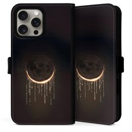 DeinDesign iPhone 16 Pro Handy Klapph&uuml;lle Handyh&uuml;lle aus Kunst Leder schwarz Flip Case Full Moon Moon Light Sideflip mit Lasche