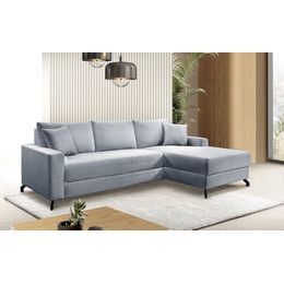 Ecksofa exxpo - SOFA FASHION "Quattro schlicht & zeitlos, bequem, L-Form, B/T: 247/162 cm", blau (sky), B:247cm H:85cm T:162cm, Sofas, Ecksofa, wahlw. Bettfunktion, Bettkasten. Bezug komplett Webvelours