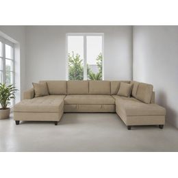 Wohnlandschaft TRENDS BY HG "Moritz U-Form, B: 324 cm", d516 enjoy new 36 antelop, B:324cm H:86cm T:178cm, 92% Polyester;8% Nylon, Sofas, Wohnlandschaft, mit Bettfunktion, Bettkasten & Zierkissen