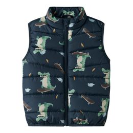 Steppweste name it "NMMMYLANE VEST AOP2", Jungen, Gr. 110, insignia blau, Steppware, Obermaterial: 100% Polyester, bedruckt, regular fit normal, hoch geschlossener Ausschnitt, Westen Steppweste